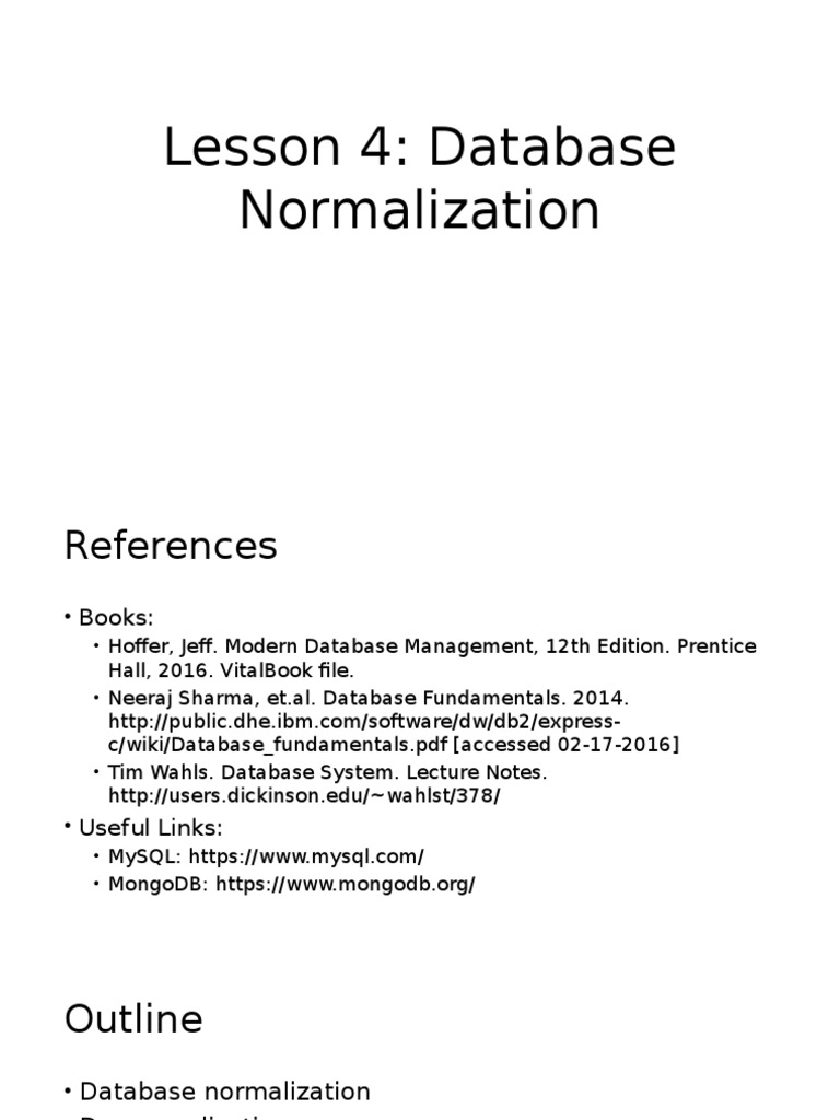 Lesson 4 Database Normalization Pdf Databases Computer Data