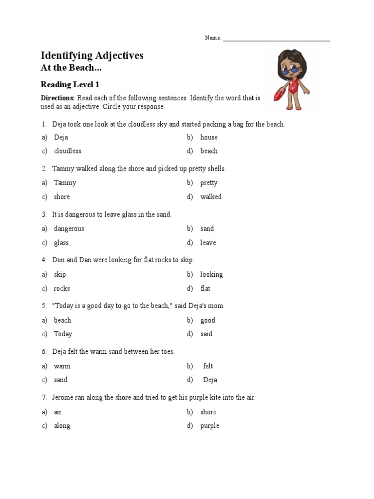 Identifying Adjectives Worksheet Reading Level 01 | PDF | Nature