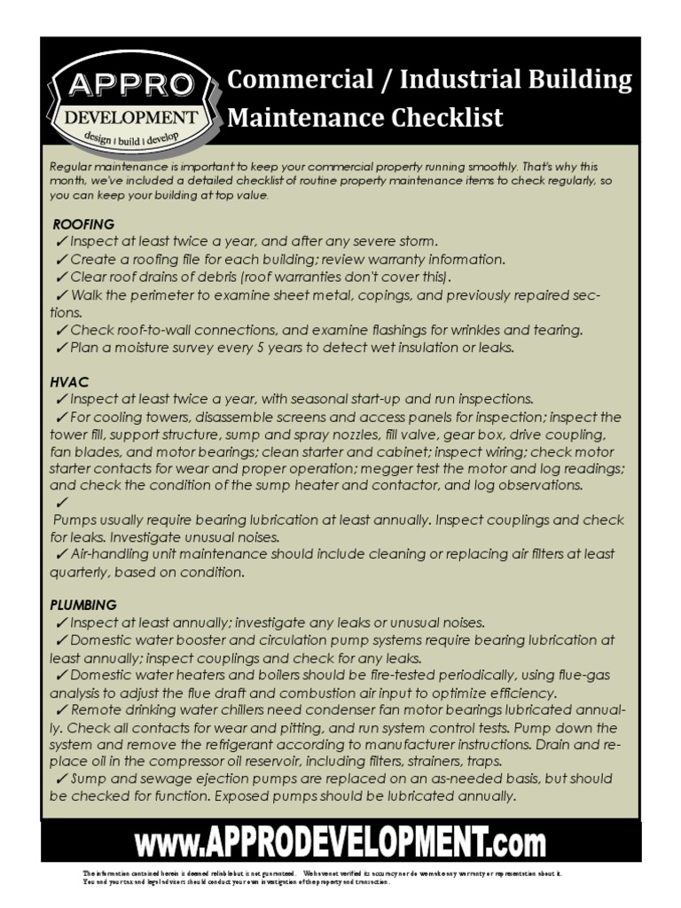 Building Maintenance Checklist | PDF | Hvac | Heat Transfer