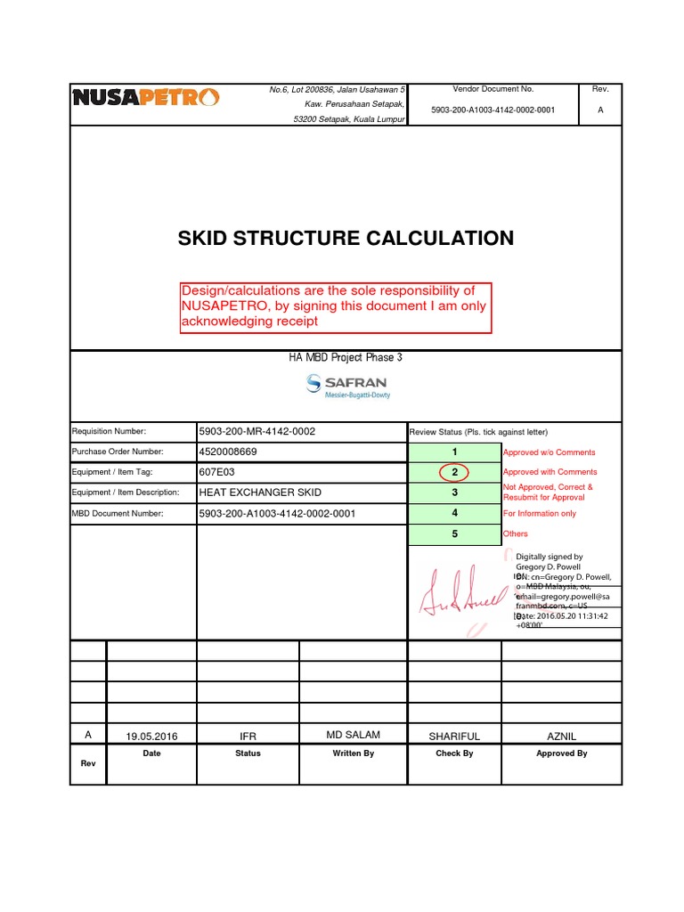Skid Structure Calculation Rev.a - MBD - APPROVED | Strength Of ...
