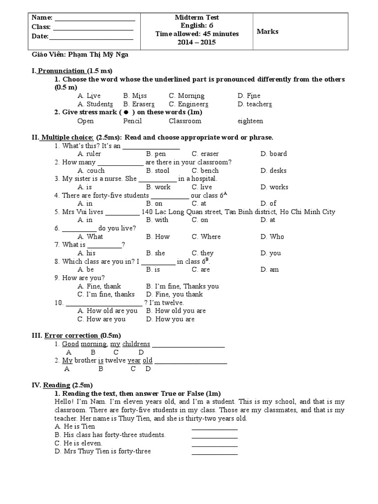 Midterm Test 2014 2015 | PDF