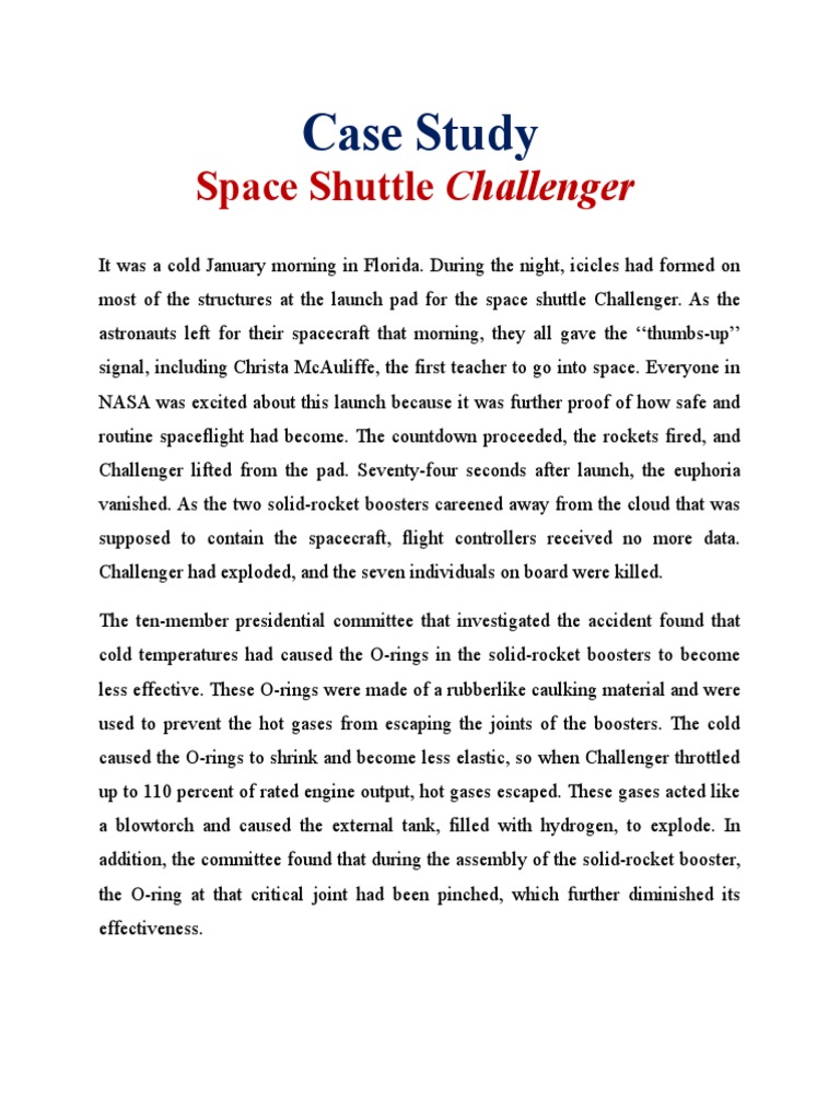 Case Study: Space Shuttle Challenger | PDF