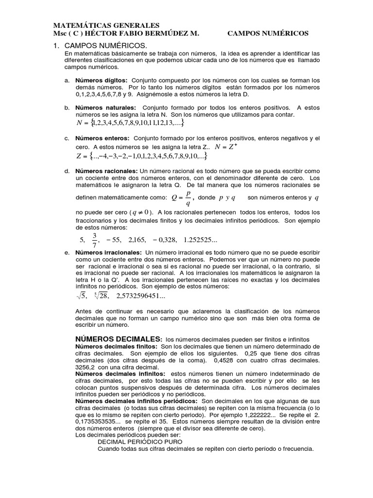 Campos Numéricos | PDF | Número racional | Números