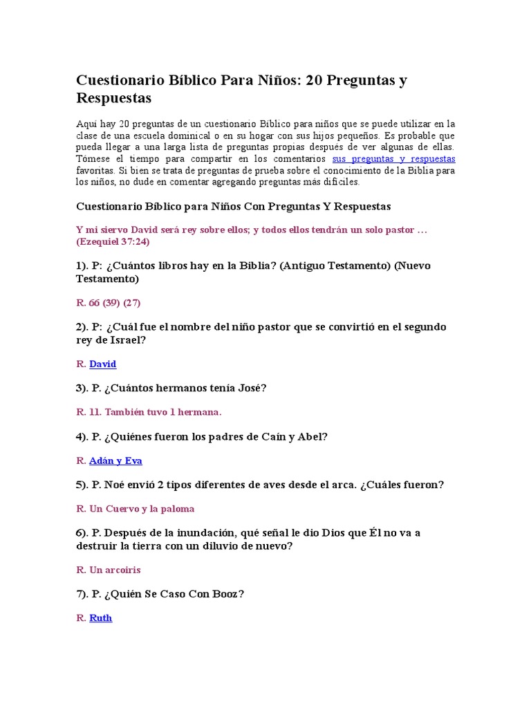 Cuestionario Bíblico para Niños | PDF | Moisés | Noé
