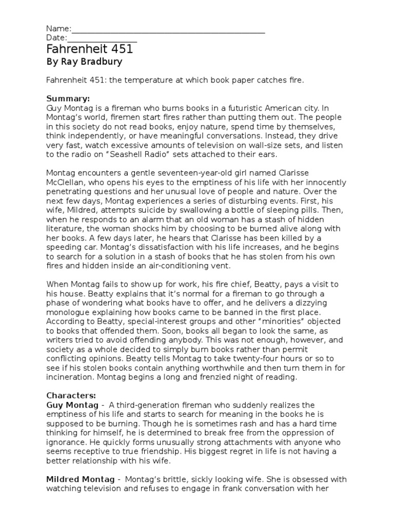 Fahrenheit 451 Modified Reading | PDF