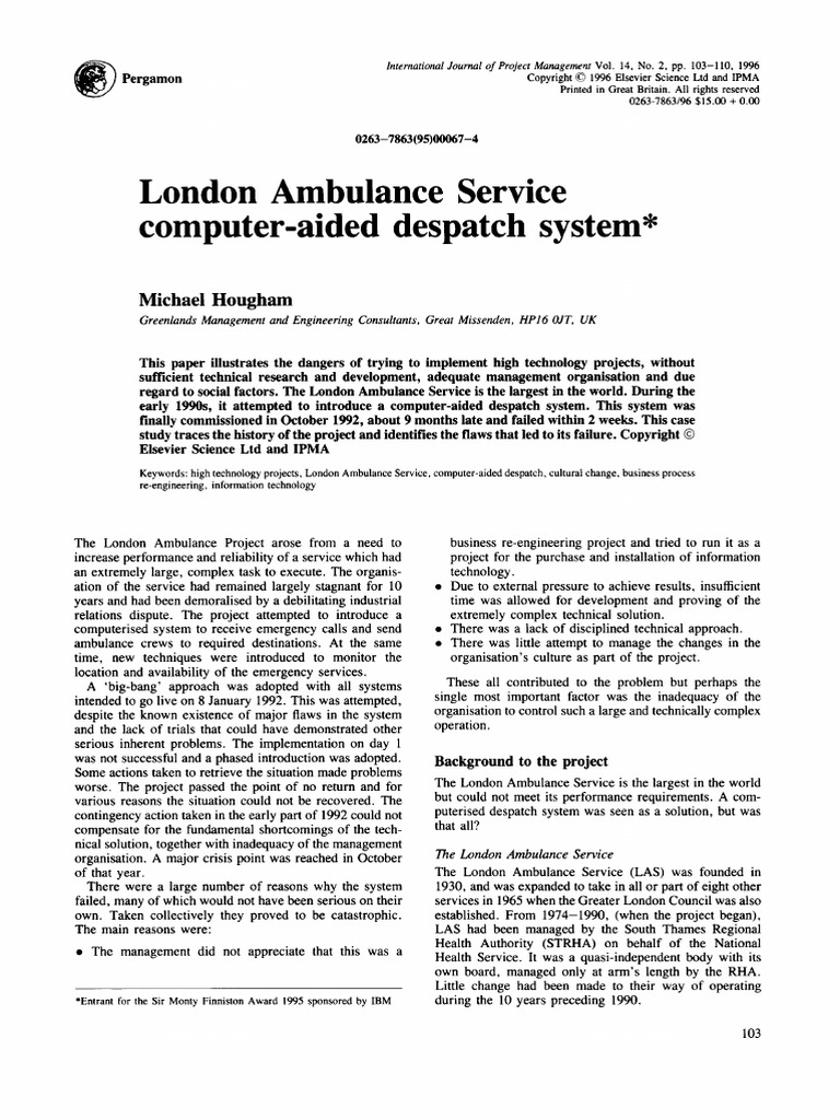 London Ambulance CAD System Failure | PDF | Computing | Computing And ...