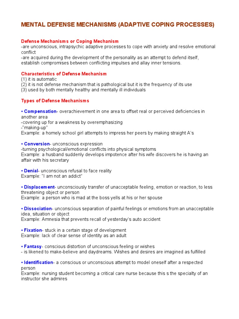 Mental Defense Mechanisms | PDF | Defence Mechanisms | Psychiatry