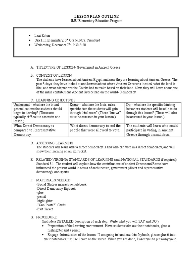 Ancient Greece Democracy Lesson Plan | PDF | Lesson | Ancient Greece
