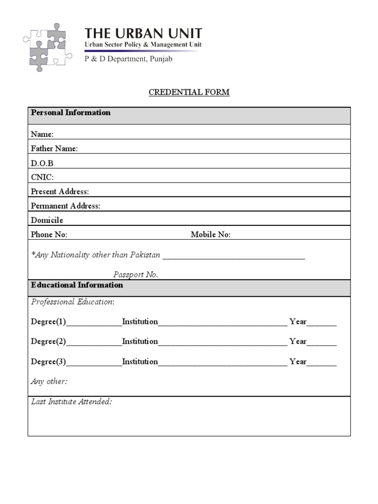 Credential Form | PDF