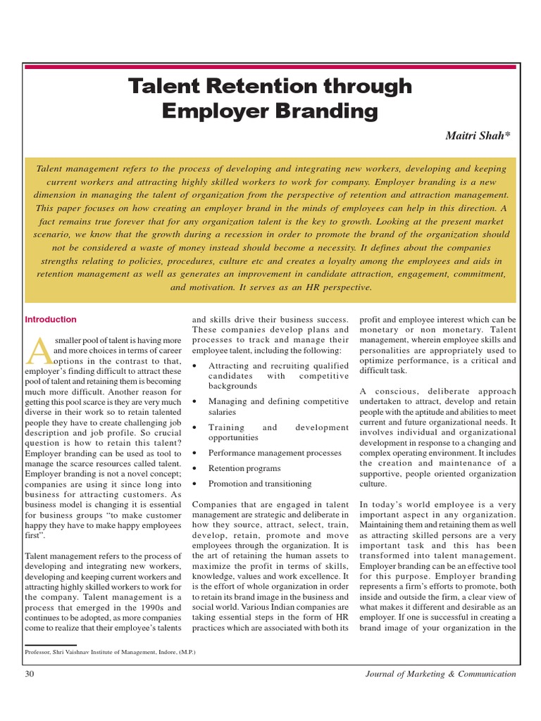 Talent Retention Through Employer Branding | PDF | Employee Retention ...