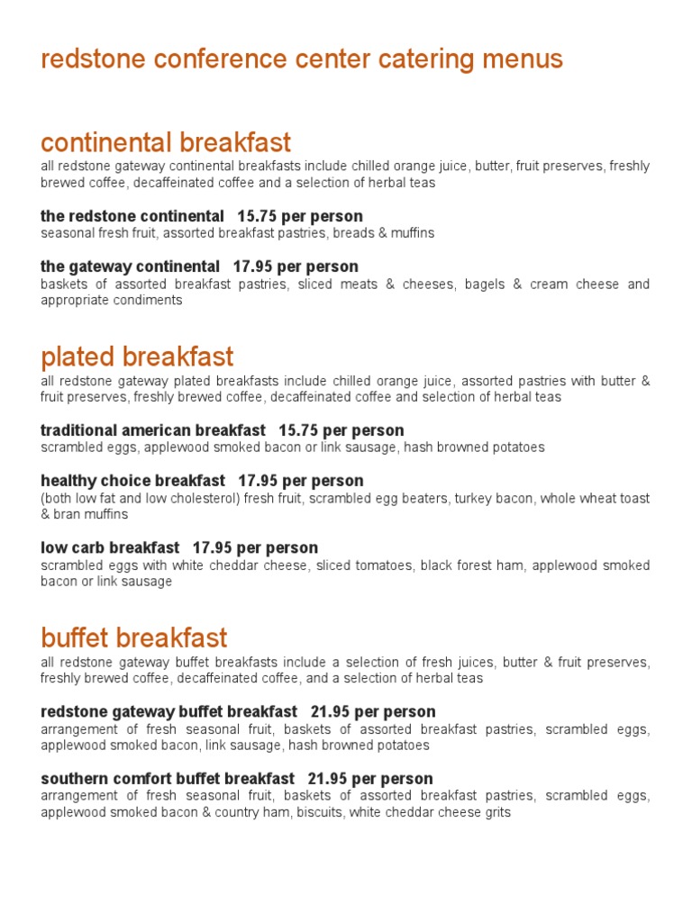 Redstone Conference Center Catering Menus | PDF | Italian Cuisine | Salad