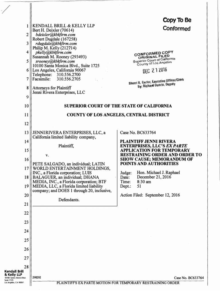 Rivera Ex Parte TRO Application | PDF | Injunction | Non Disclosure ...