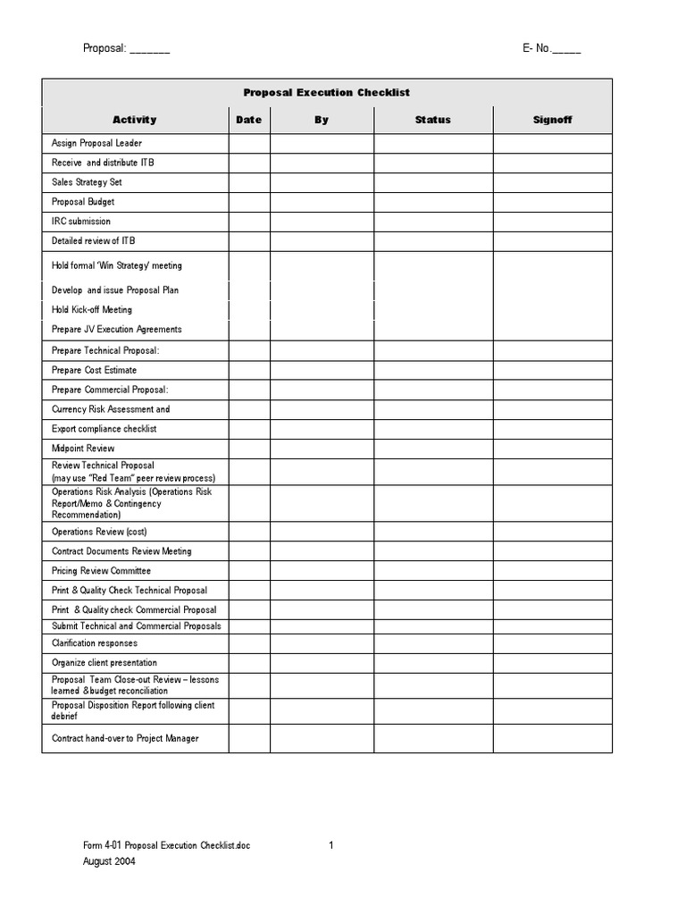 4 01 Proposal Execution Checklist PDF | PDF