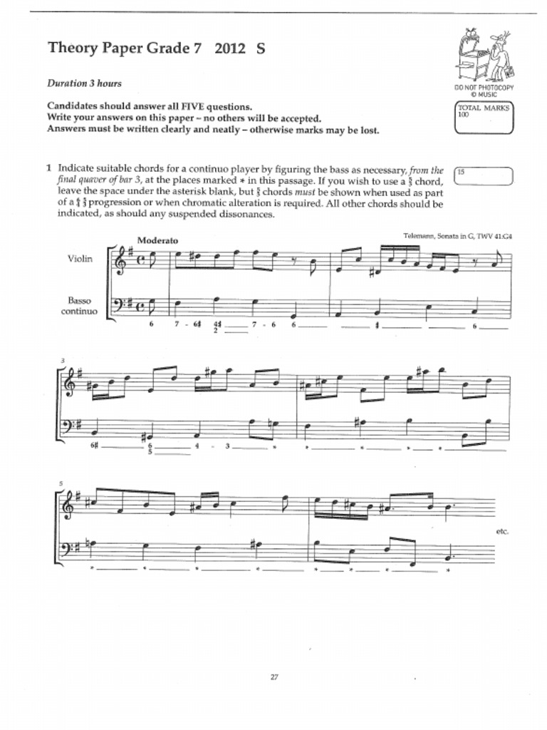 Theory Paper Grade 7 S 2012 | PDF
