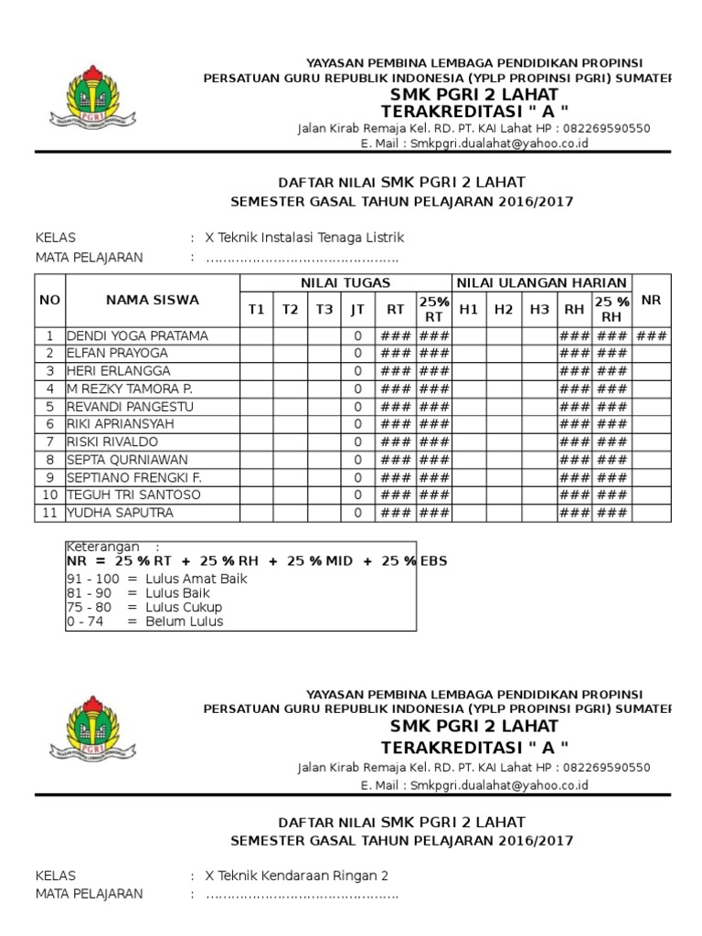 Format Nilai | PDF