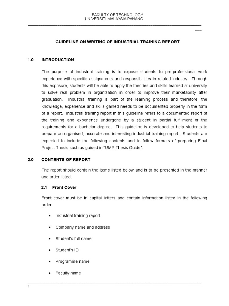 Guideline On Writing of Industrial Training Report-JPT | PDF | Thesis ...