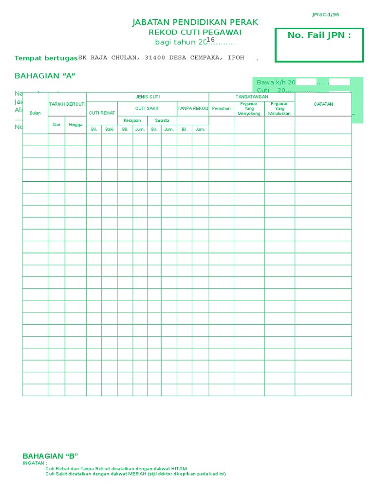 Rekod Cuti Tahunan Pegawai Perak | PDF | Karier & Perkembangan | Bisnis