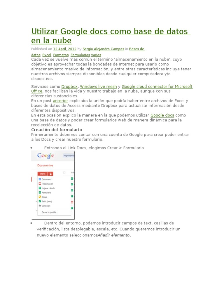 Utilizar Google Docs Como Base de Datos en La Nube | PDF | Plataforma ...
