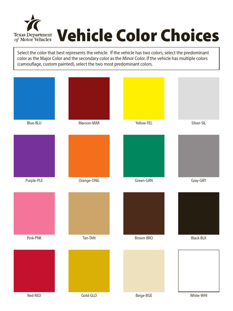 Vehicle Color Chart | PDF