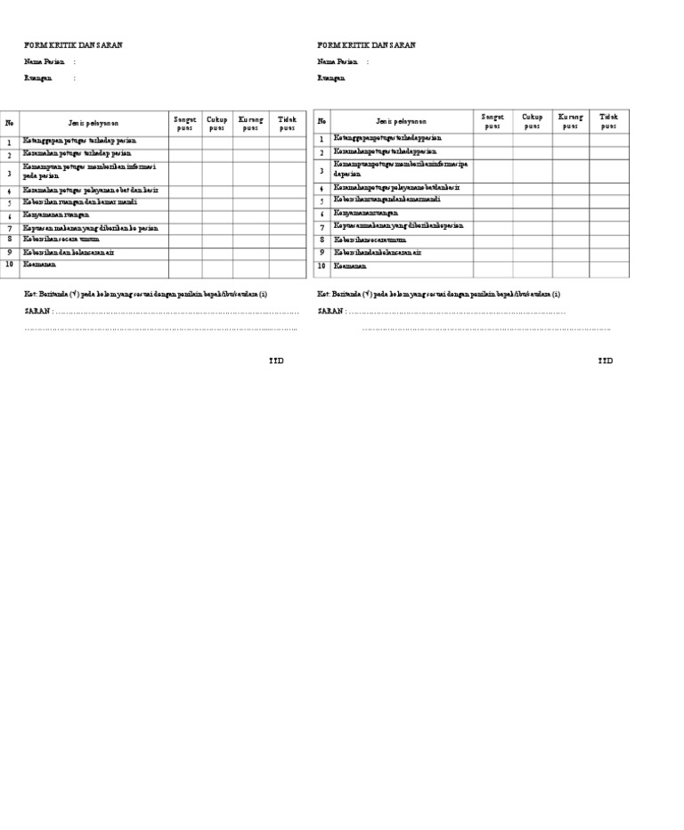 Form Kritik Dan Saran New | PDF | Pengembangan Diri | Kesehatan Holistik