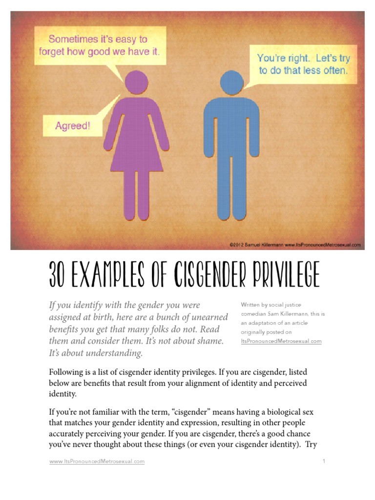 Cisgender Privilege Checklist | PDF | Transgender | LGBTQIA+ Studies