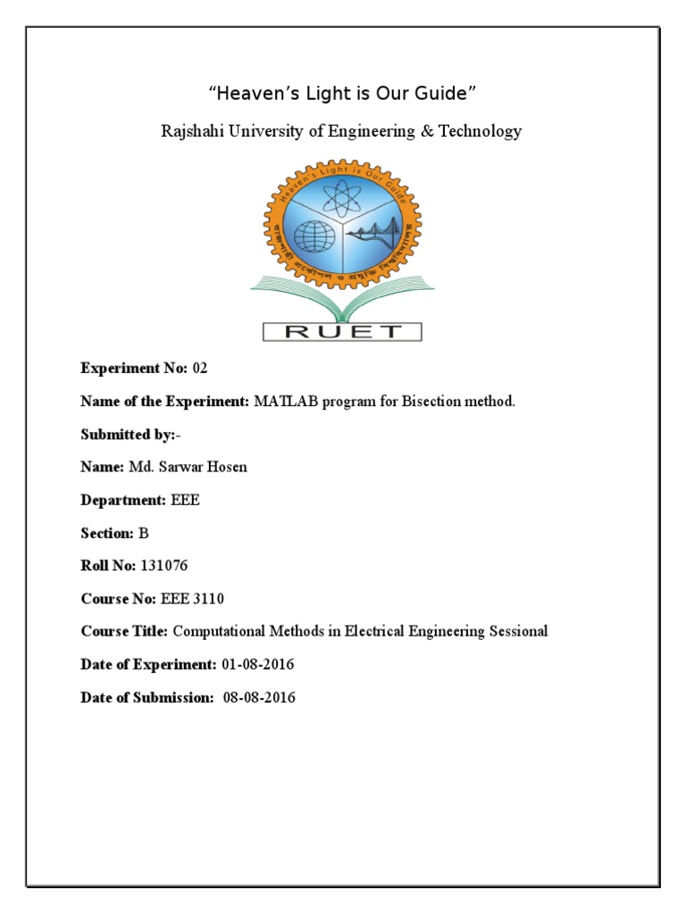 MATLAB Bisection Method Program | PDF