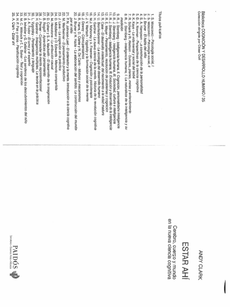 Estar Ahí: Cerebro Cuerpo y Mundo - Andy Clark | PDF | Science | Ciencia (general)