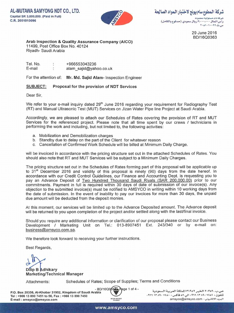 Ndt Service Quotation