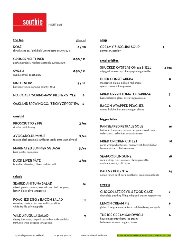 Southie Menu Night 2018 | PDF