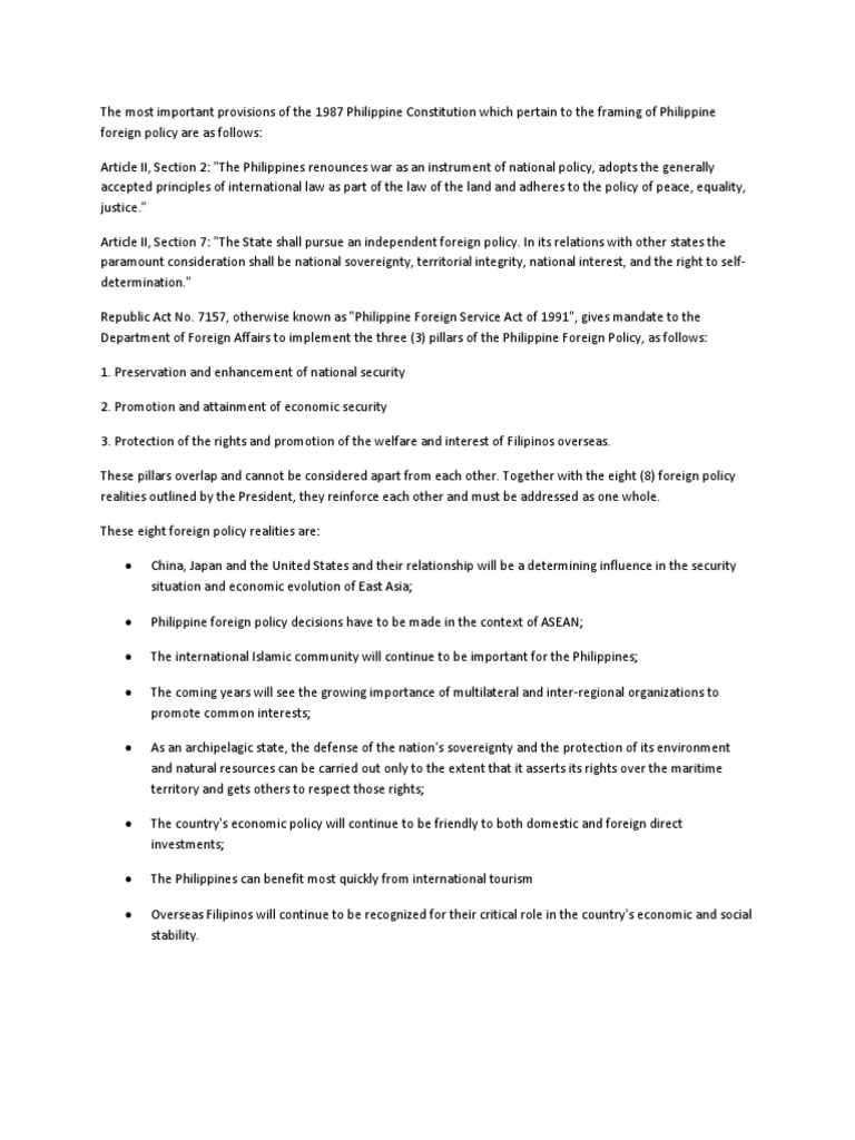 Key Provisions and Pillars Guiding the Philippine Foreign Policy ...