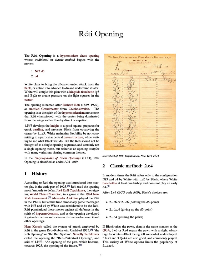 Réti Opening | PDF | Teaching Methods & Materials
