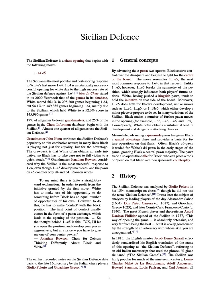Sicilian Defence Overview and History | PDF | Chess Theory | Chess