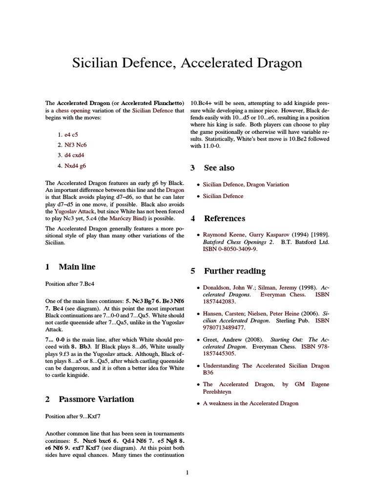 Sicilian Defence, Accelerated Dragon | PDF | Competitive Games | Game ...