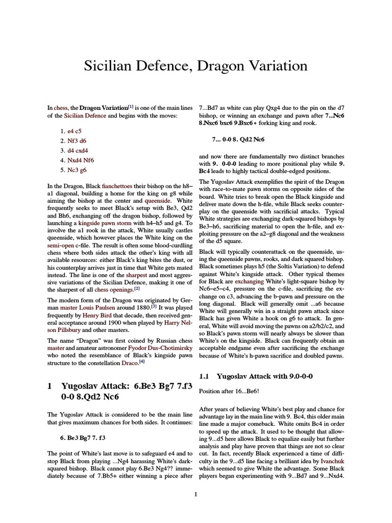 Sicilian Defence: Dragon Variation Guide | PDF | Chess | Board Games