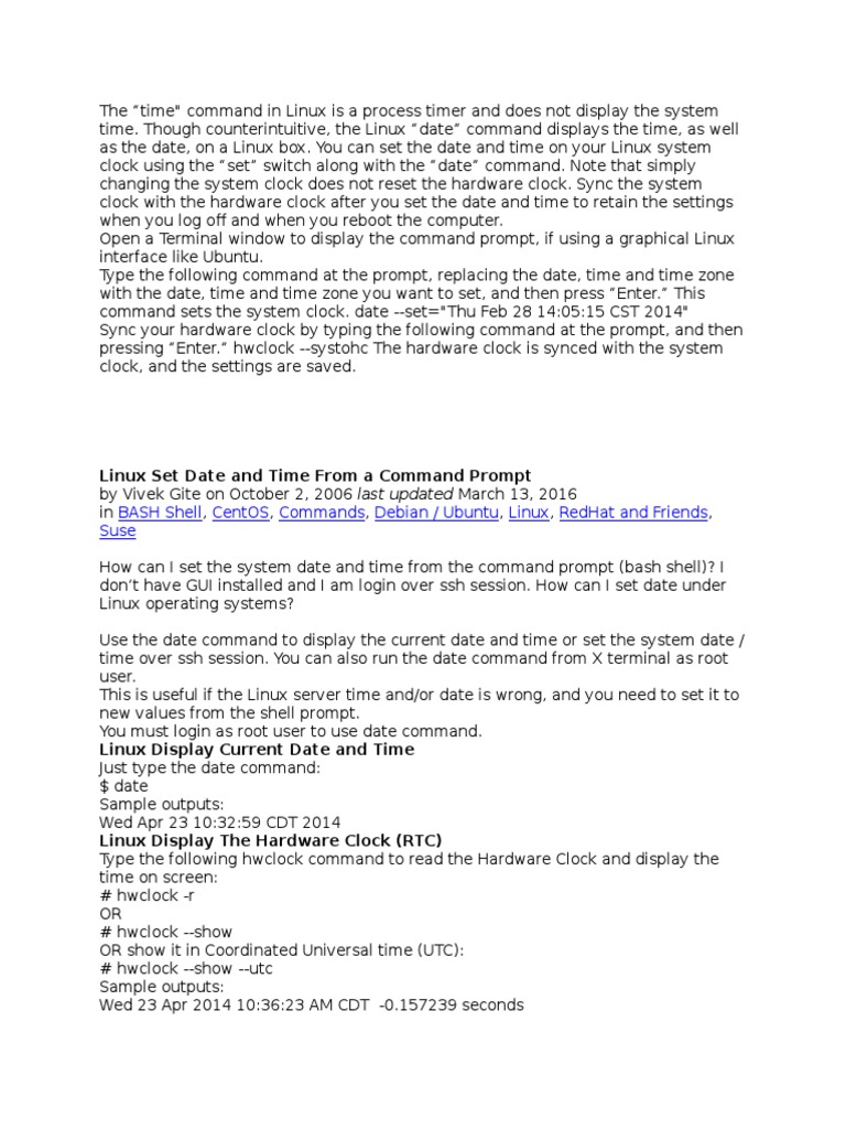 Linux Set Date and Time From A Command Prompt | PDF | Command Line ...