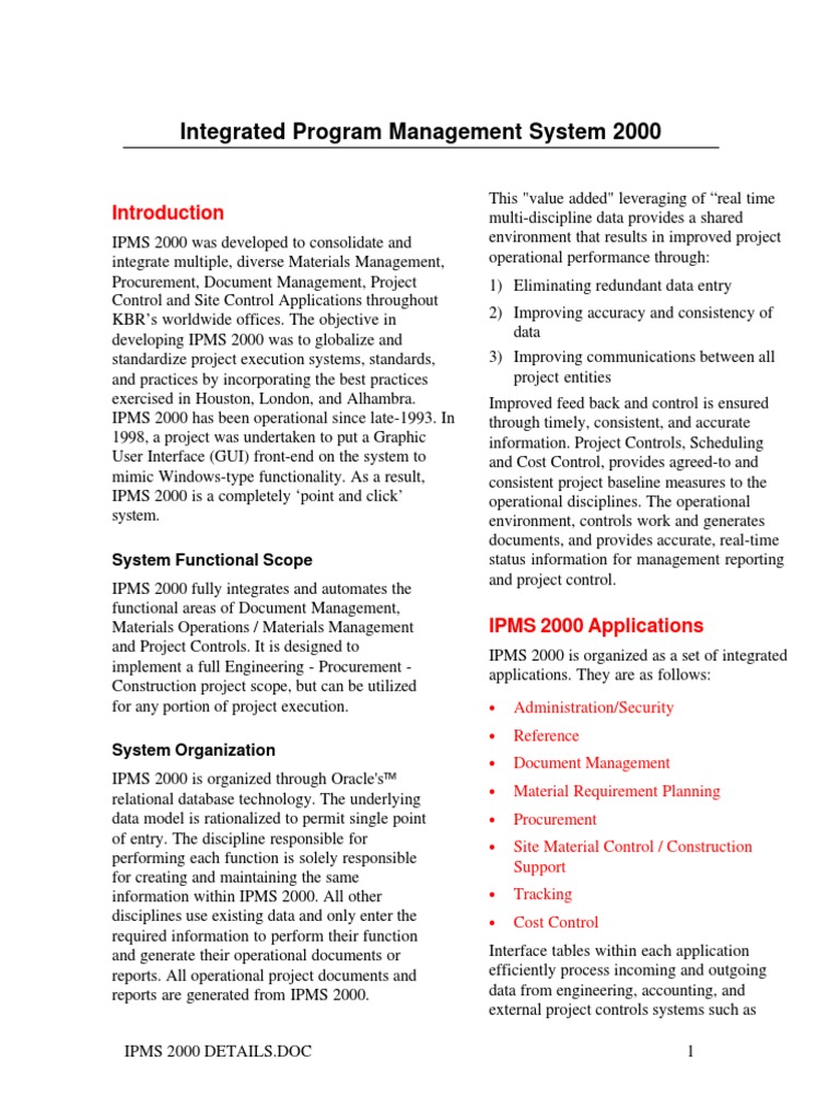 Ipms Detail Write Up | PDF | Specification (Technical Standard ...