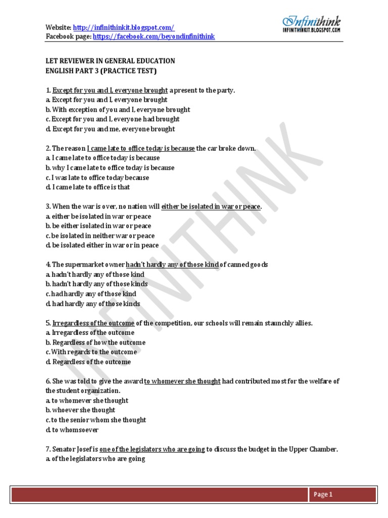 General Education English Practice Test | PDF | Sentence (Linguistics ...