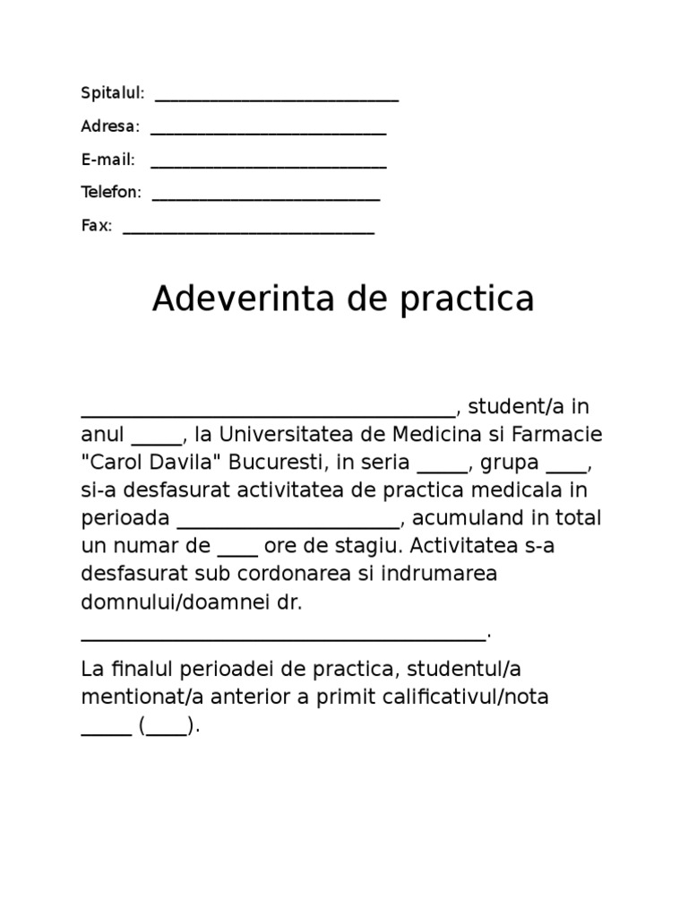 Model Adeverinta Practica | PDF