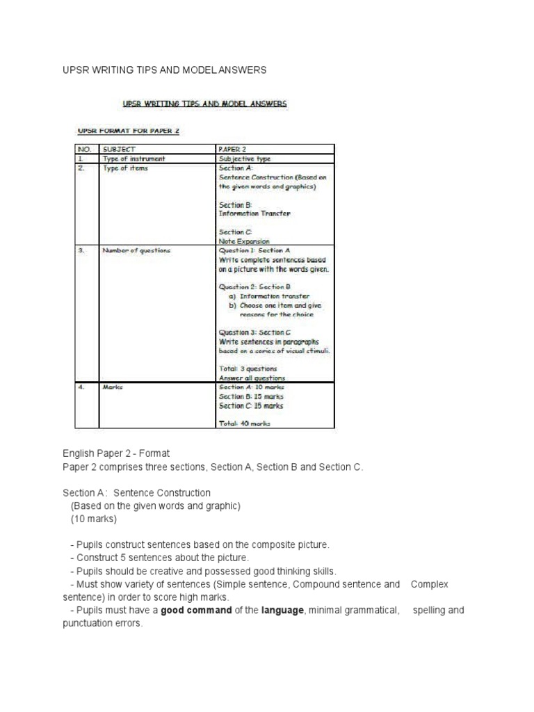 UPSR Writing Tips and Model Answers | PDF | Grammatical Tense | English ...