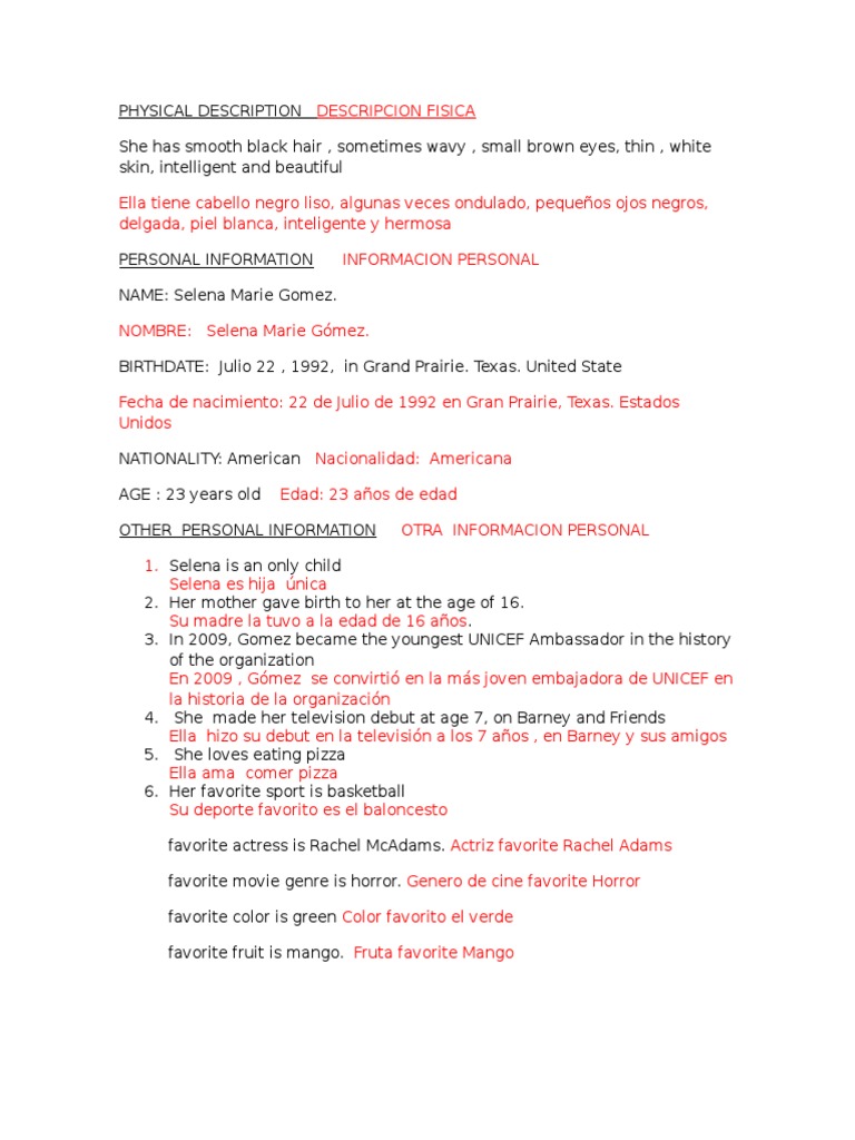 Physical Description Descripcion Fisica | Descargar gratis PDF | Ocio