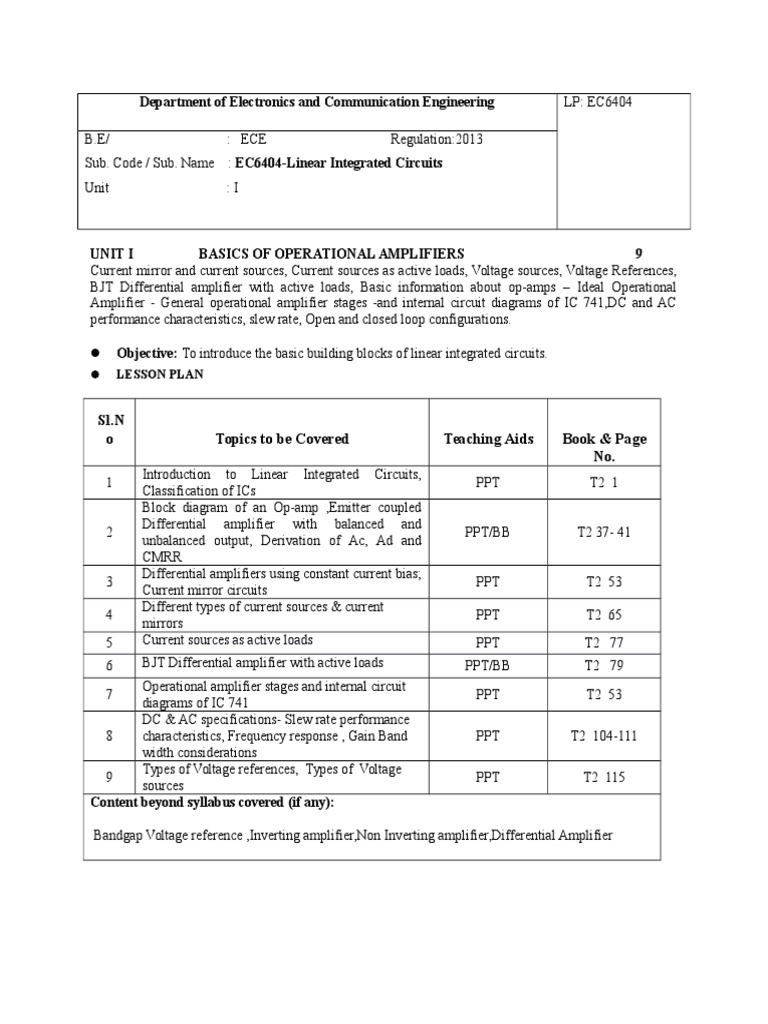 Lesson Plan 1 | PDF | Amplifier | Operational Amplifier