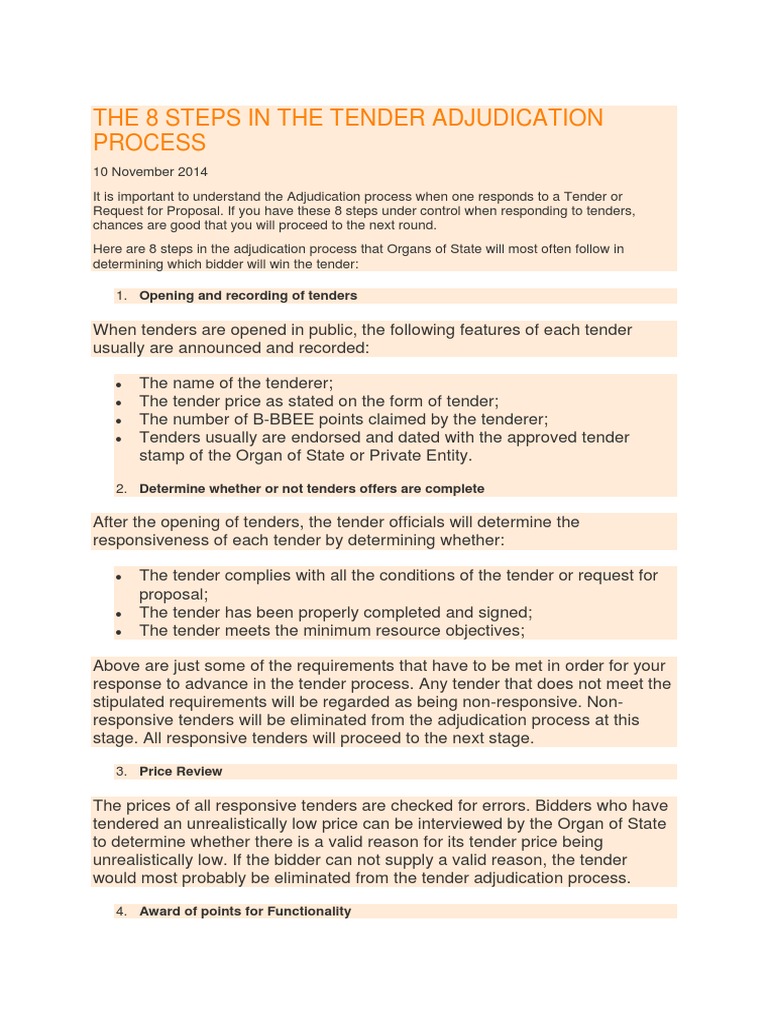 The 8 Steps in The Tender Adjudication Process | PDF | Adjudication ...