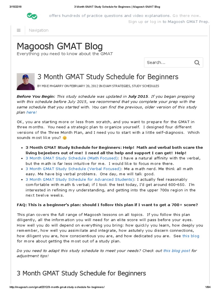3 Month GMAT Study Schedule For Beginners - Magoosh GMAT Blog PDF | Download Free PDF | Graduate ...