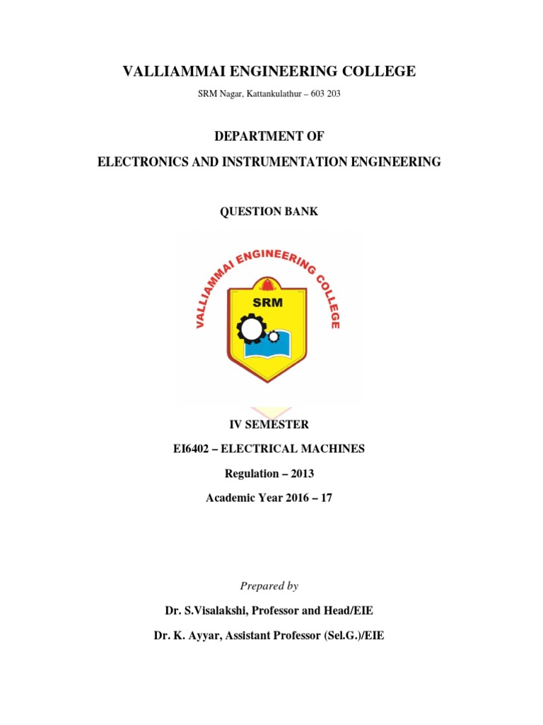 EI6402 Electrical Machines Question Bank | PDF | Transformer | Electric ...
