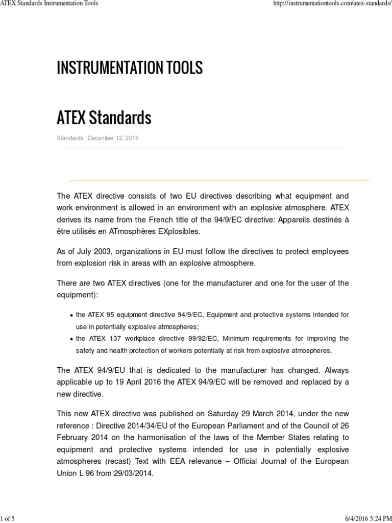 ATEX Standards Instrumentation Tools | PDF | European Integration ...