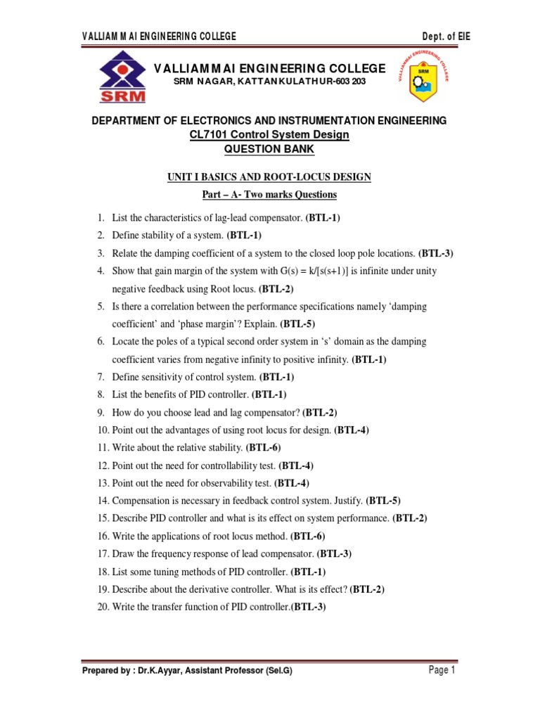 CL7101-Control System Design PDF | PDF | Control Theory | Optimal Control