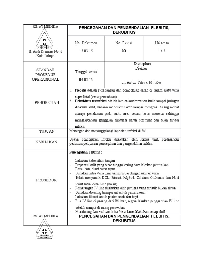Spo Pencegahan & Pengendalian Flebitis, Dekubitus | PDF