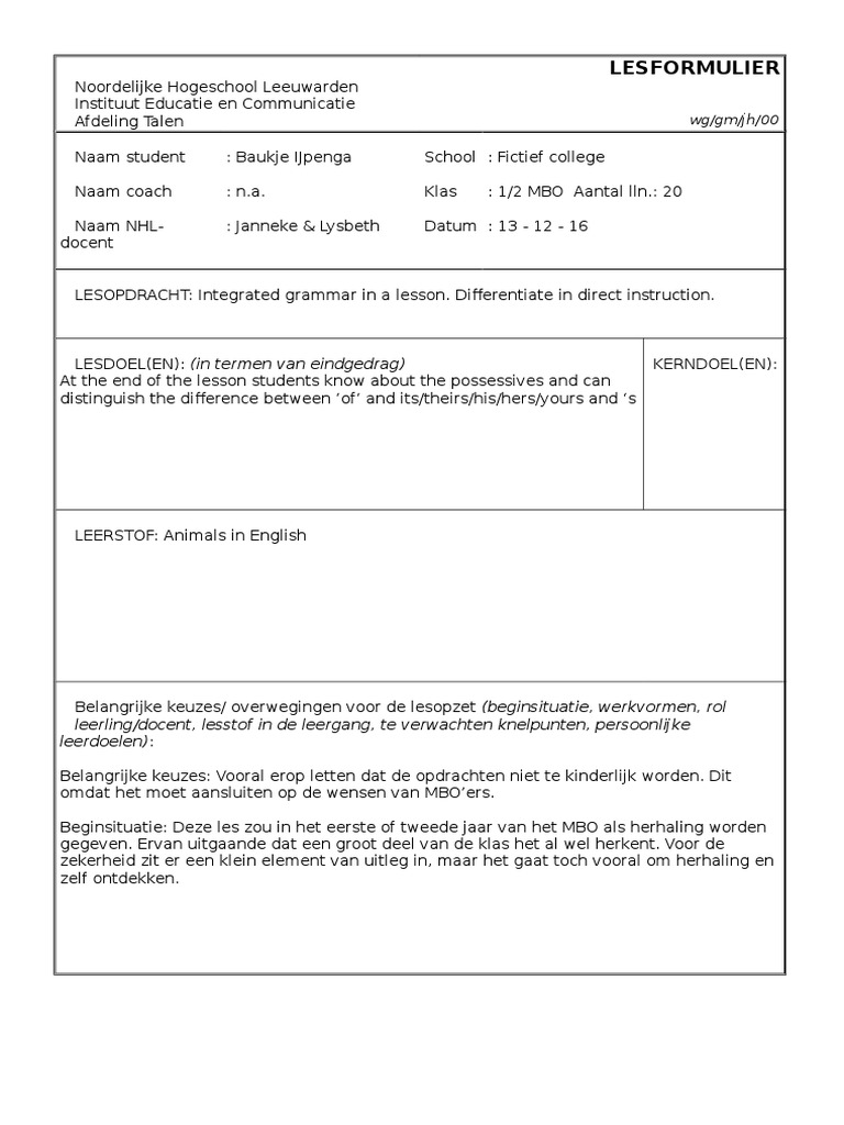 vakdidactiek lesplan 2 mbo baukje def version