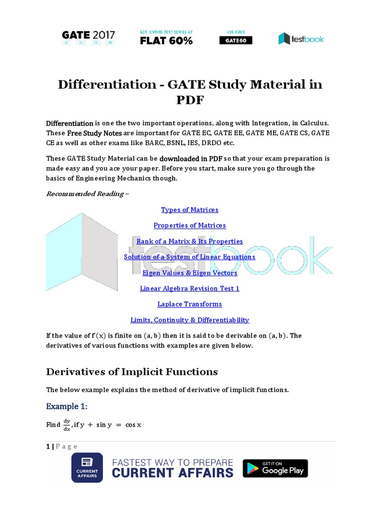 Differentiation Study Material PDF | PDF | Trigonometric Functions ...