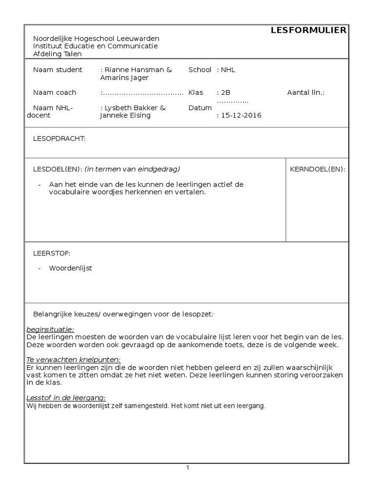 Lesformulier Verantwoording Am | PDF